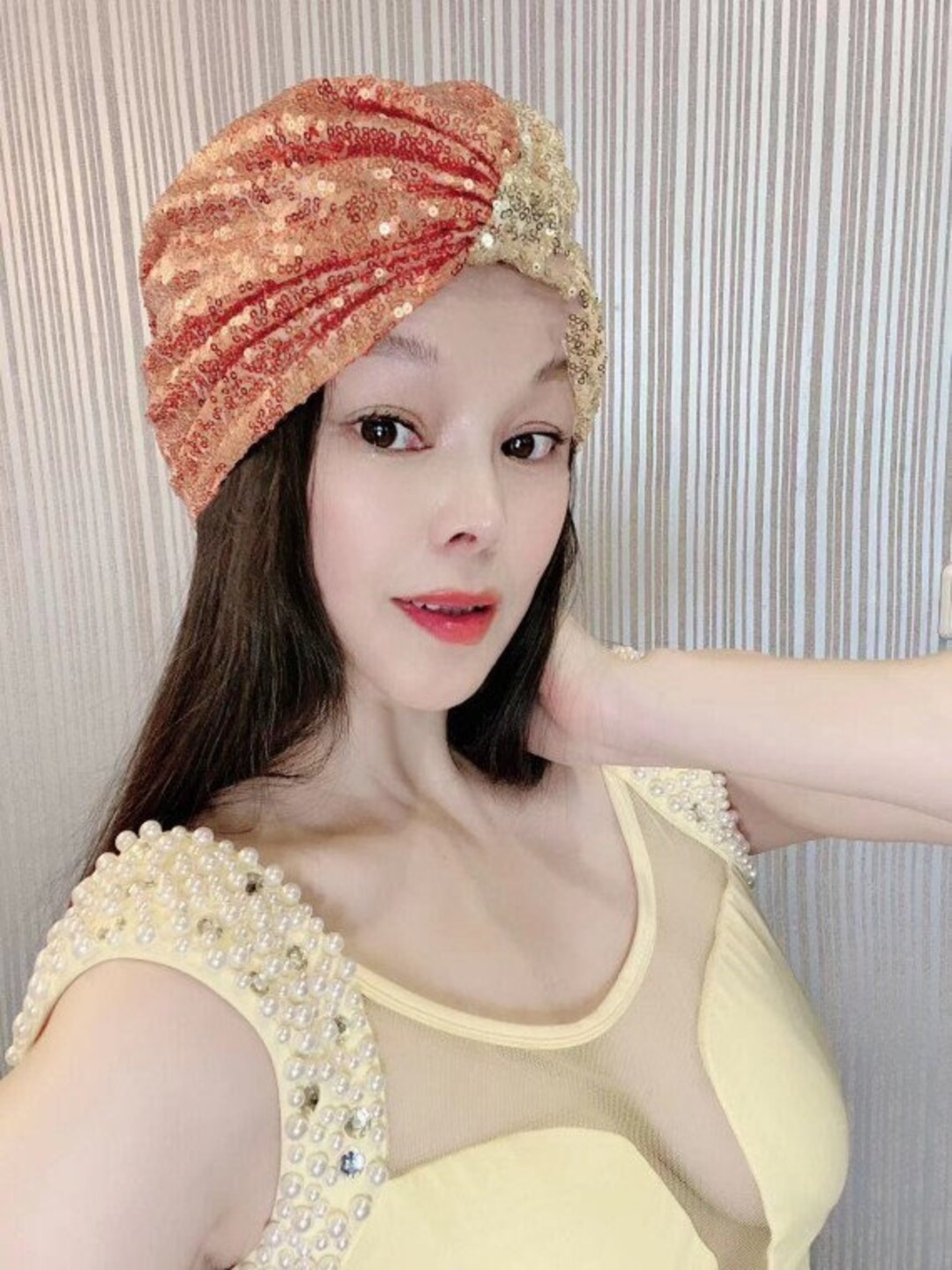 Sequin Fashion Turban, Vintage Turban, Stripped Turban Hat, Beaded ...