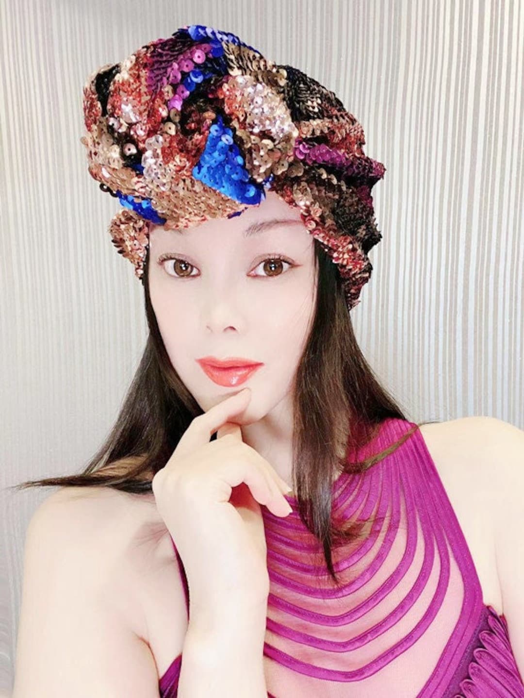 Sequin Fashion Turban, Vintage Turban, Stripped Turban Hat, Beaded ...