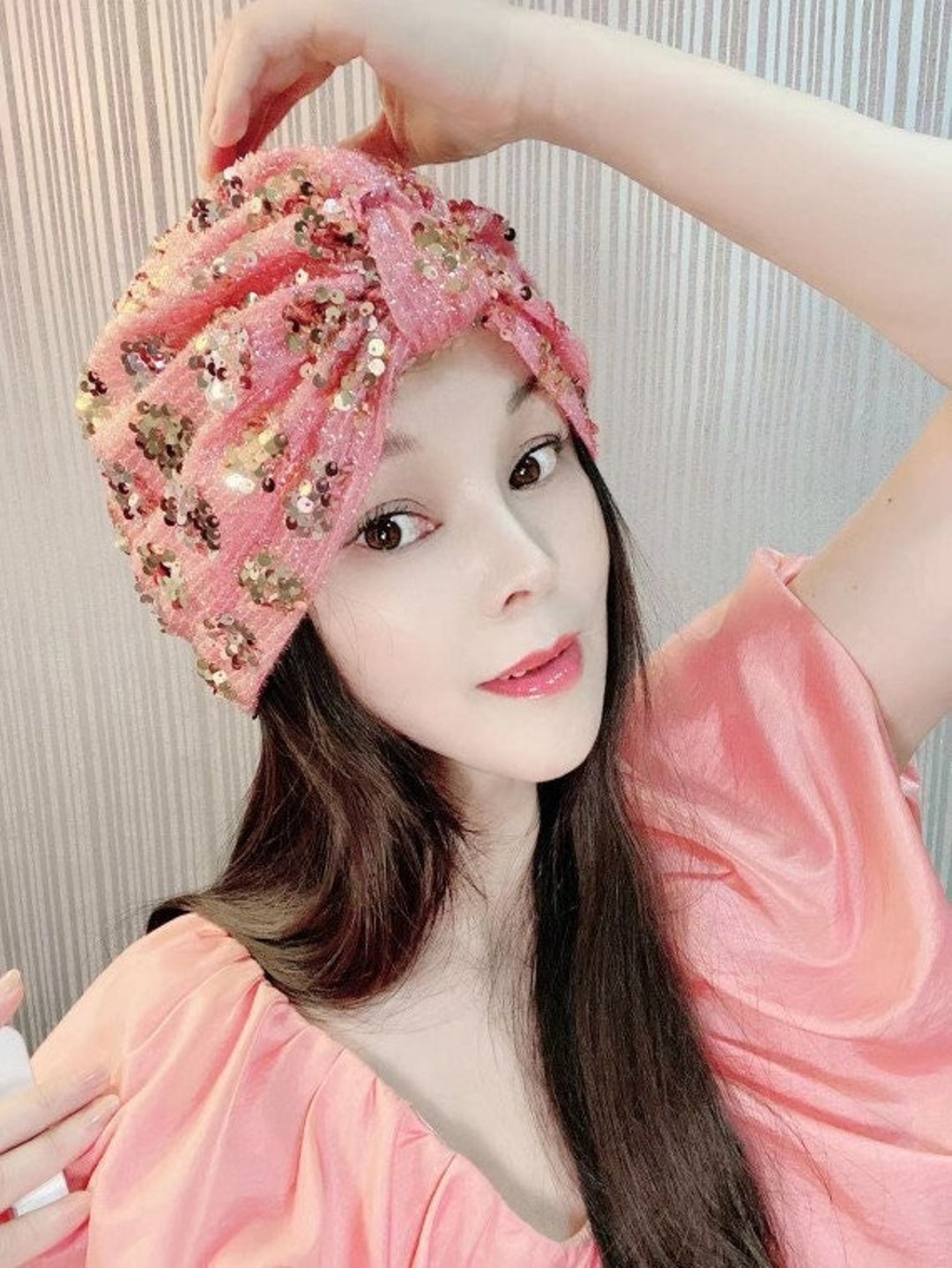Sequin Fashion Turban, Vintage Turban, Stripped Turban Hat, Beaded ...