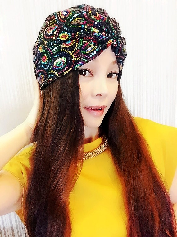Turban-peacock Sequin Turban,wedding Fashion Turban, Embellished Turban ...