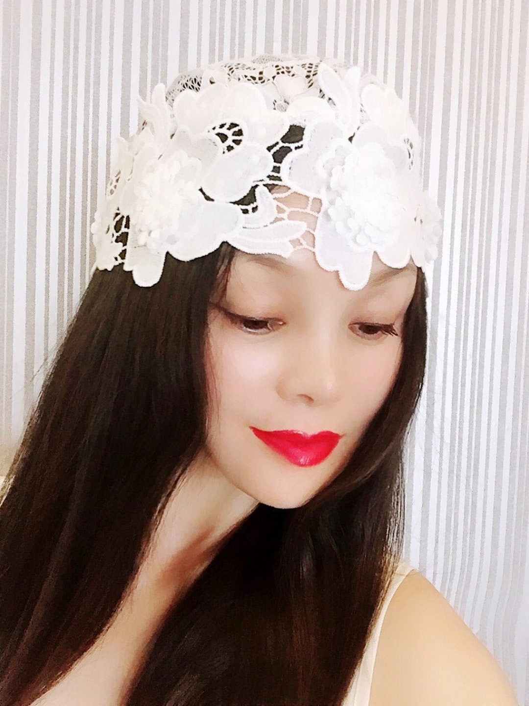White Lace Stitching Flower Turban,women's Fashion Turban,personalized ...