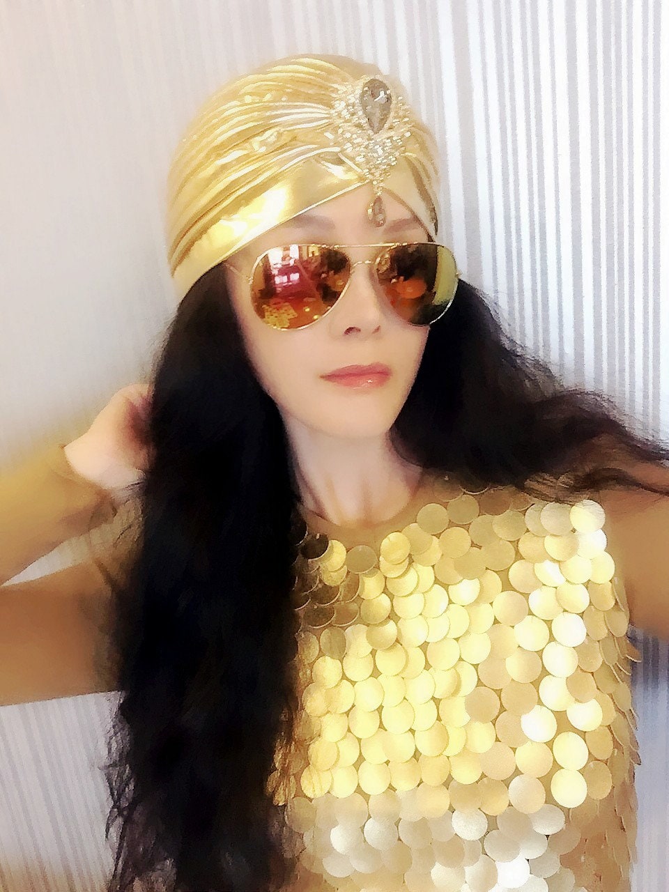 Gold Coating White Gem Turbanwomen Turbanfull Turbanturban - Etsy