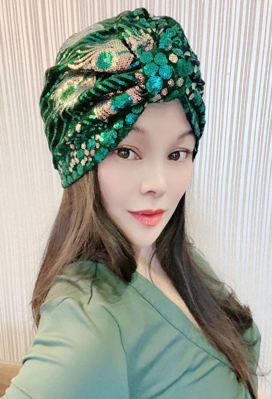 Peacock Sequin Velvet Turban,women Turban,full Turban,turban Headband ...