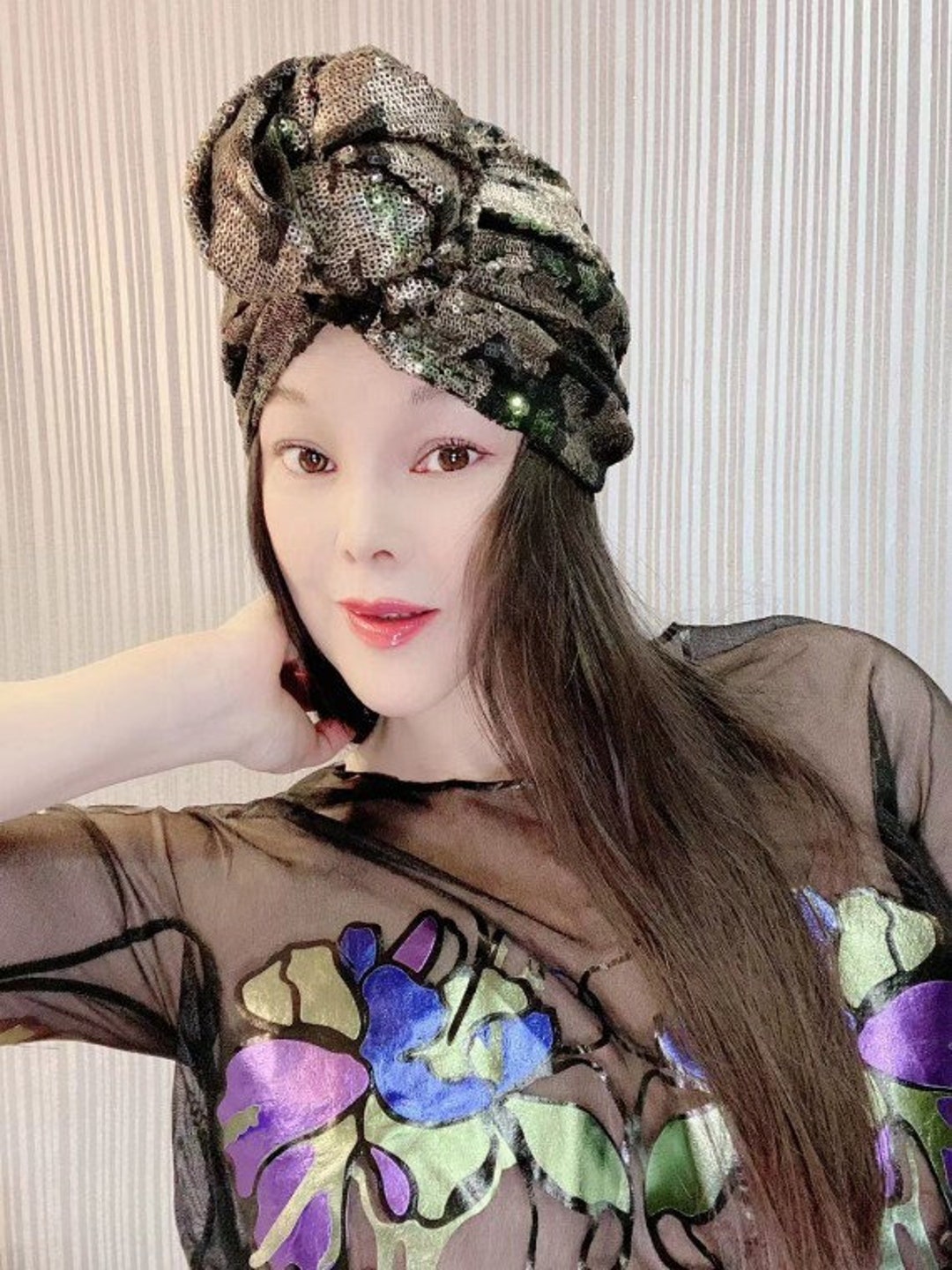 Sequin Fashion Turban, Vintage Turban, Stripped Turban Hat, Beaded ...
