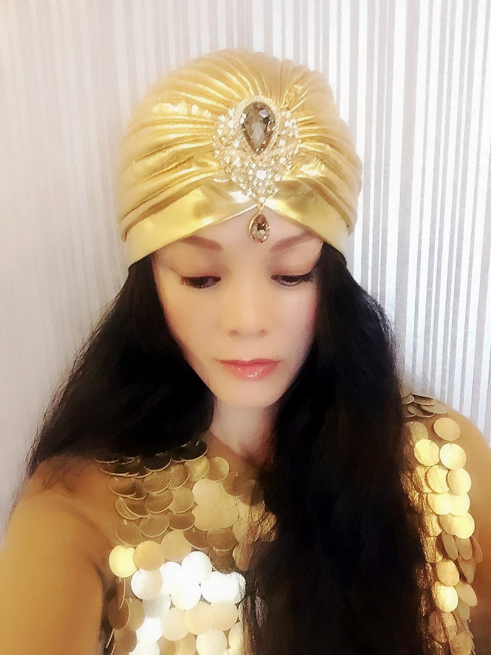 Gold Coating White Gem Turbanwomen Turbanfull Turbanturban - Etsy