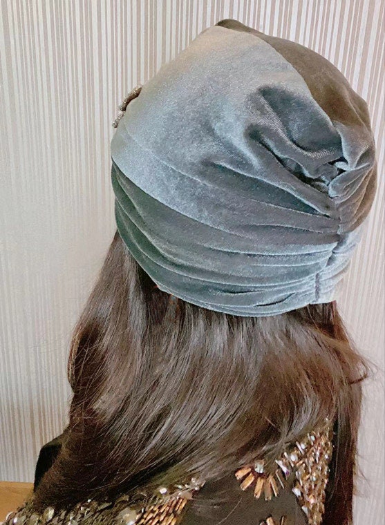 Grey Velvet Jewel Turbanwomen Fashion Turbanpersonalized - Etsy