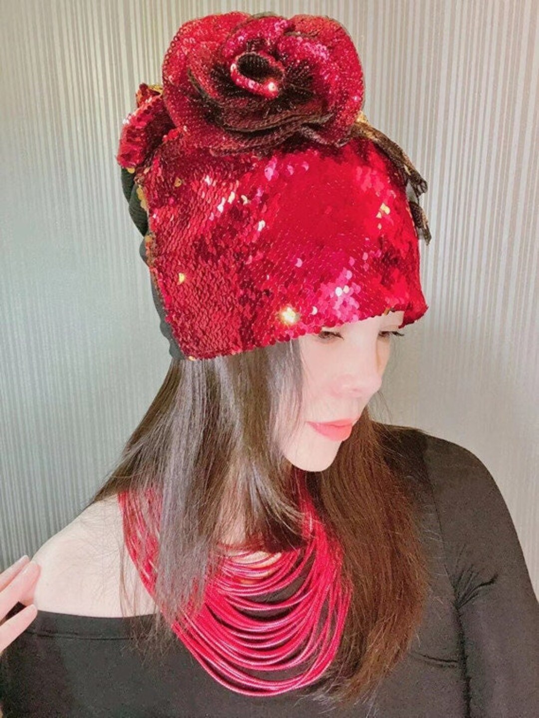 Red Rose Sequin Hat,fashion Hat for Women, Personalized Gifts for Women ...