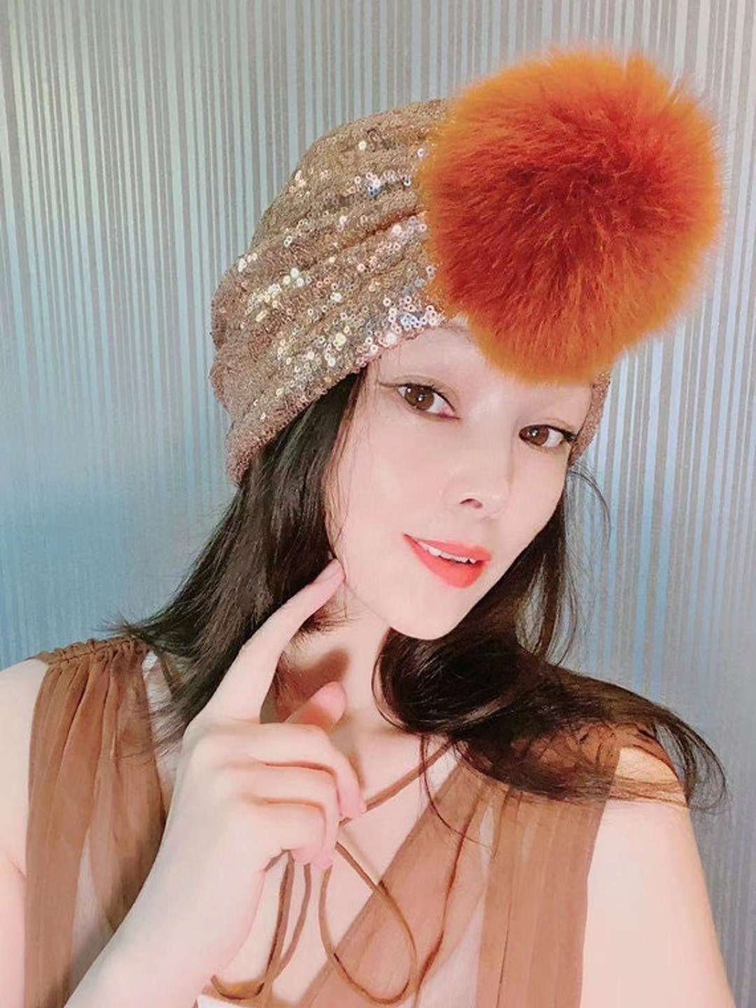 Fox Fur Ball Sequin Turban，wedding Fashion Turban, Vintage Turban ...