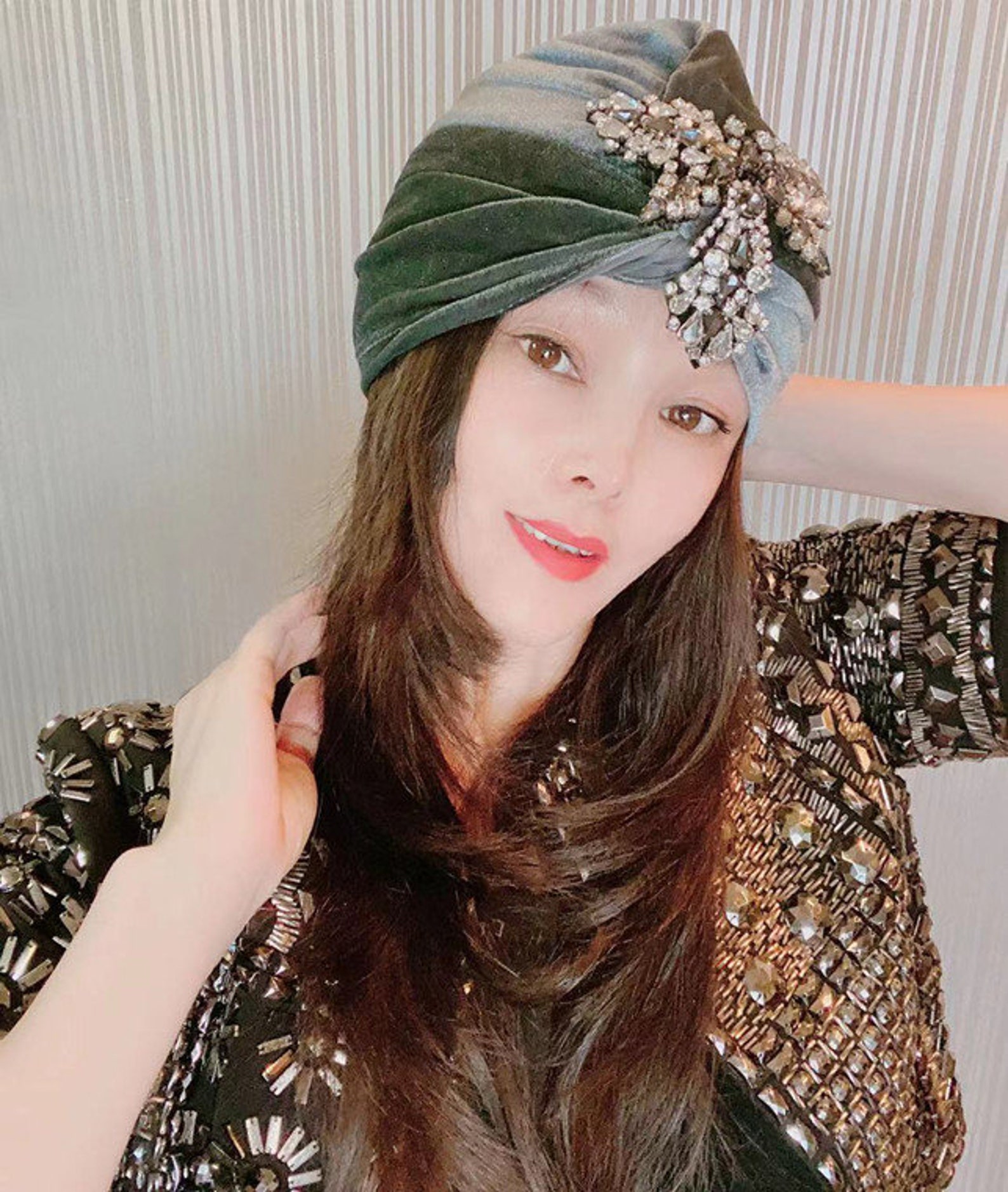 Grey Velvet Jewel Turbanwomen Fashion Turbanpersonalized - Etsy