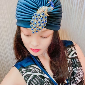Royal Blue Peacock Jewel Turban,women Turbans,full Turbans,turban ...