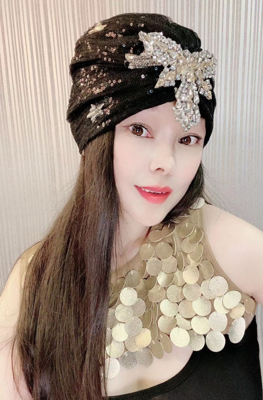 Flower Rhinestone Tiffany Blue Sequins Turban,women's Fashion Turban ...