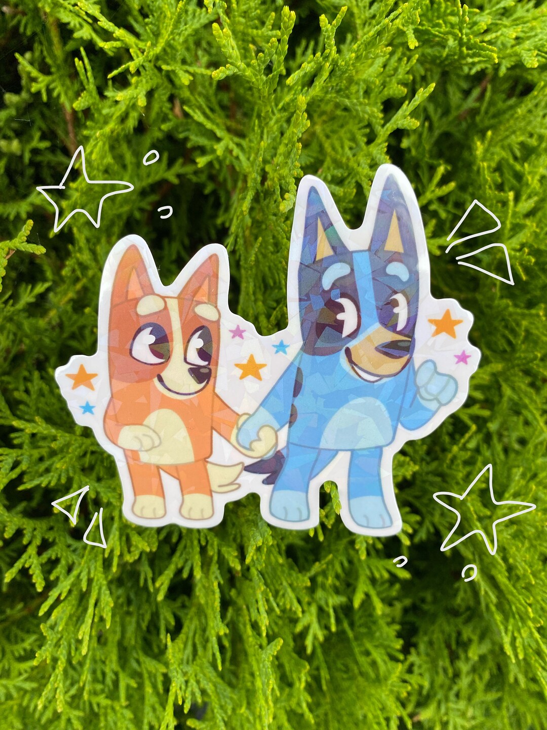 Bluey / Bingo and Bluey / Vinyl Holographic Broken Glass Stickers - Etsy