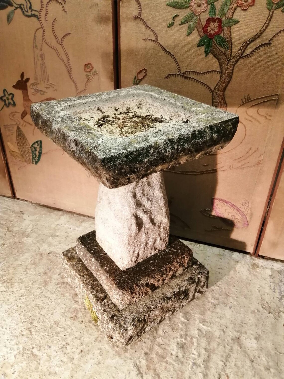 Antique stone bird bath three tier stand nice weathered patina | Etsy