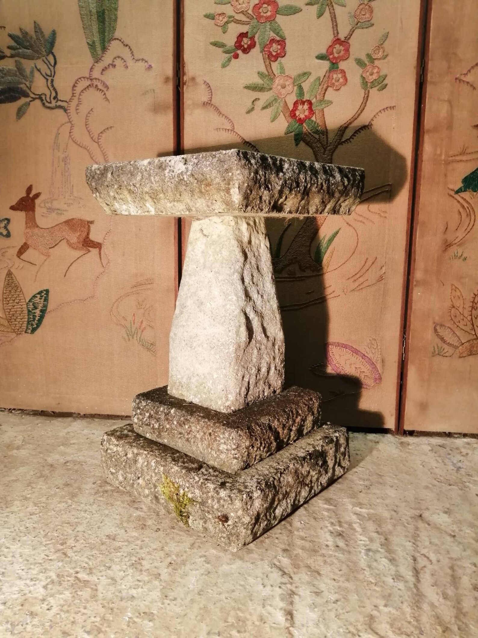 Antique stone bird bath three tier stand nice weathered patina | Etsy