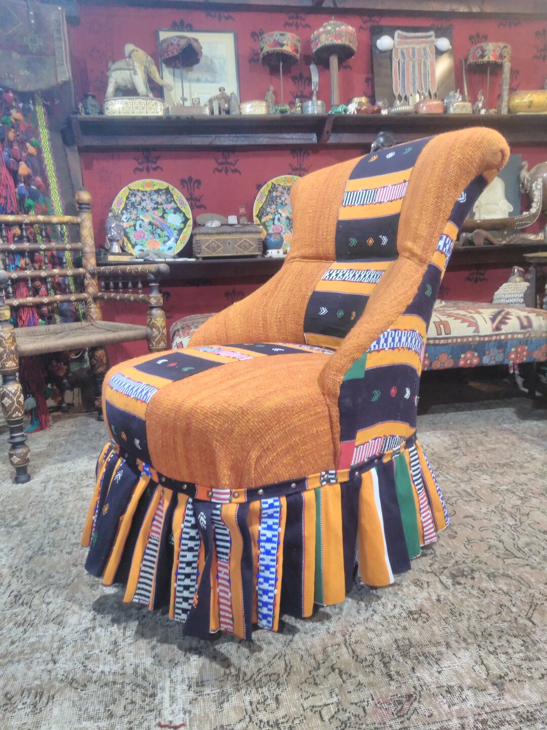 Antique Victorian Iron Back Chair Upholstered in Vibrant Handmade ...