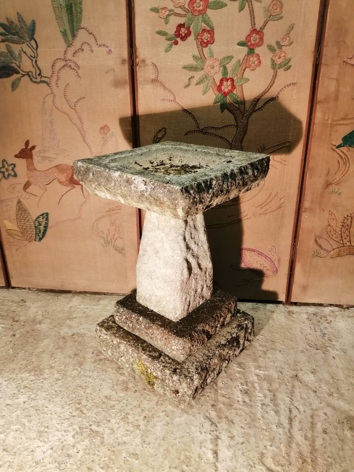 Antique stone bird bath three tier stand nice weathered patina | Etsy