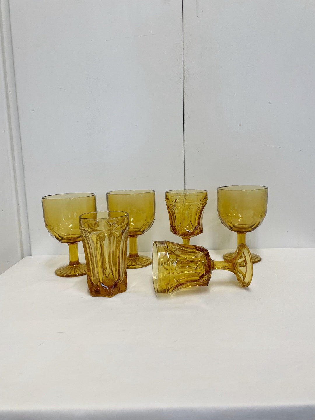 Vintage Amber Goblets Mismatched Set of Six - Etsy