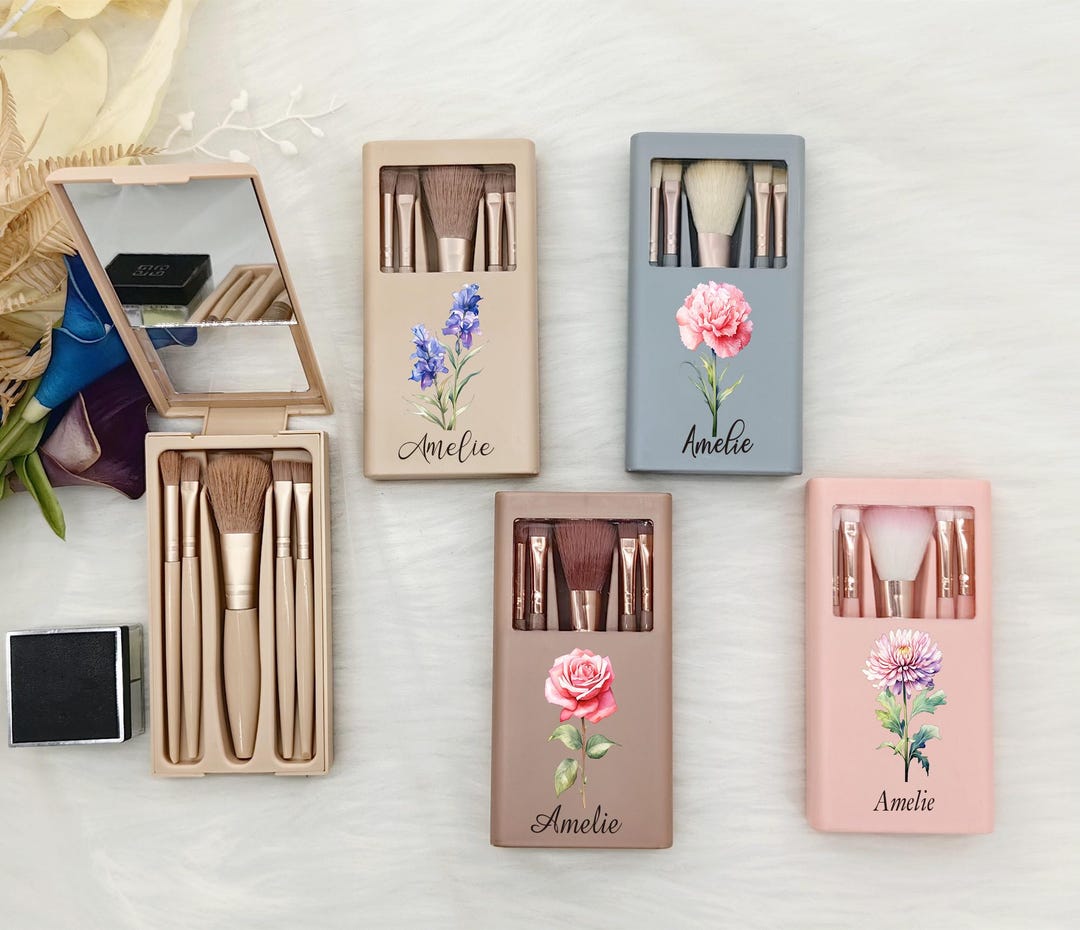 Personalised Birth Flowers Makeup Brush Kit ,customized Makeup Brush ...