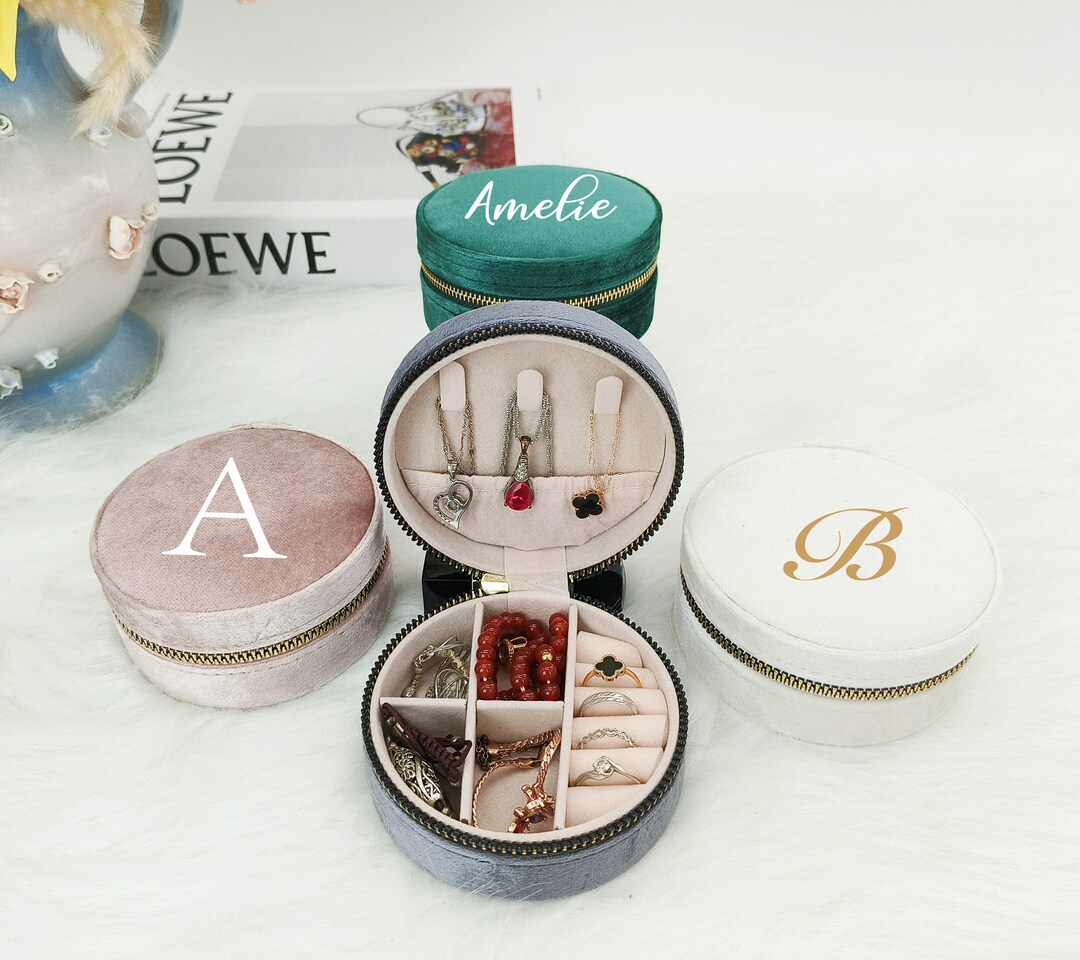 Personalized Velvet Jewelry Box,custom Name Velvet Travel Jewelry Case ...