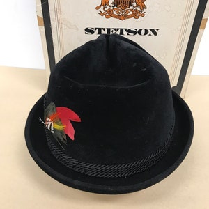 Vintage Stetson Mallory 5th Ave Fedora Hat Sz 7 W/ Feather Original Box ...