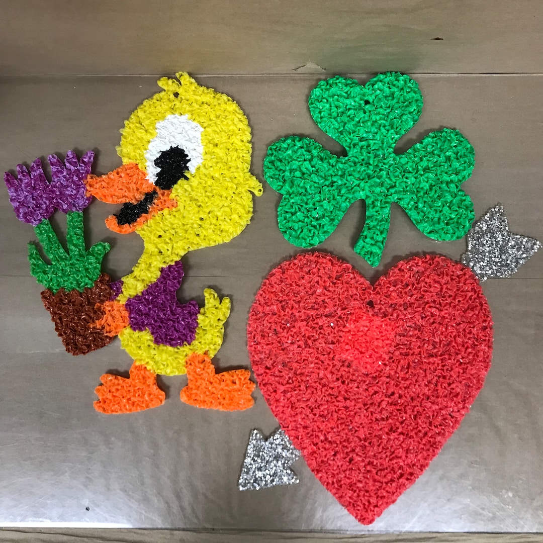 Vintage 1980's Melted Plastic Popcorn Wall Decor Heart Shamrock Easter ...