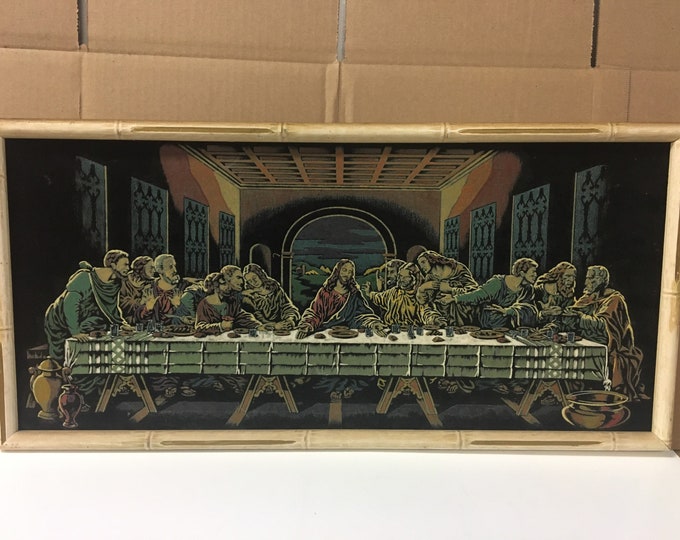 Vintage 1960's 1970's the Last Supper Framed Painting on Black Velvet ...