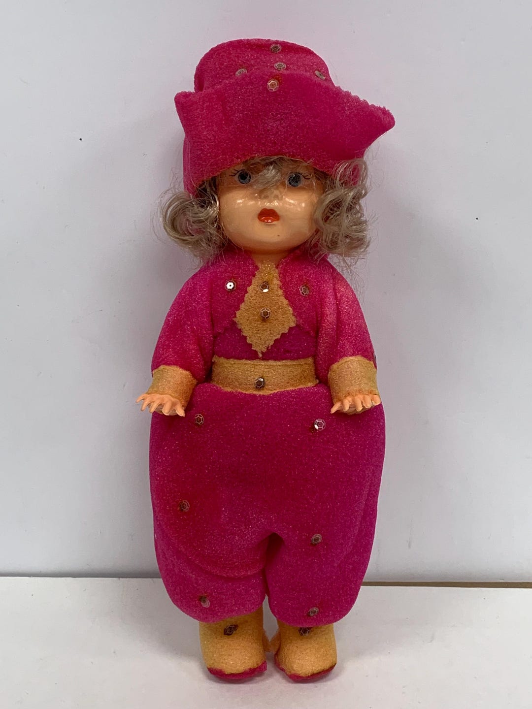 Vintage Hard Plastic Celluloid? Carnival Prize Doll in Pink Foam Genie ...