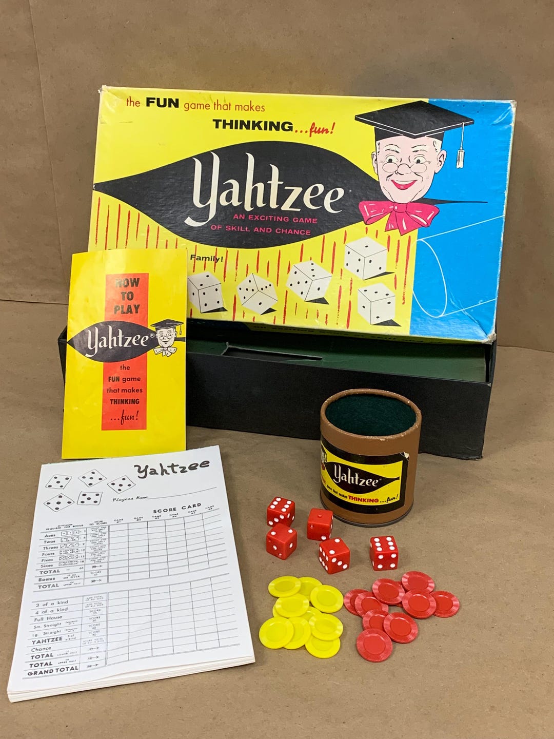 Vintage 1950's Retro 1956 Yahtzee Game Complete Original in Box ES Lowe ...