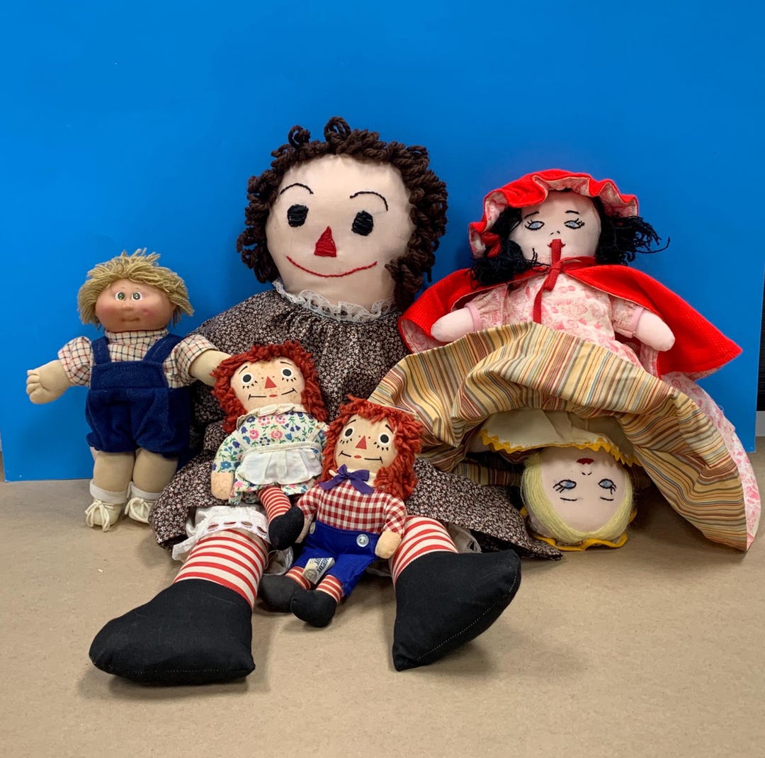Vintage Mixed Doll Lot Ragdoll Raggedy Ann Andy Topsy Turvy CPK Red ...