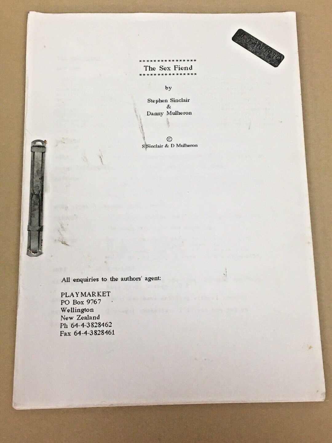 Vintage 90's Original Play Script the Sex Fiend Stephen Sinclair Danny ...