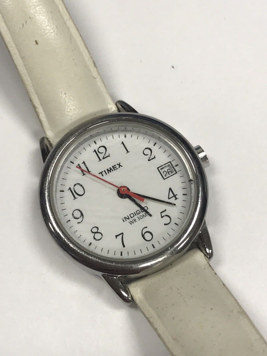 Vintage Timex Indiglo Women's Quartz Watch Silver Tone White Dial Leather Band - Etsy