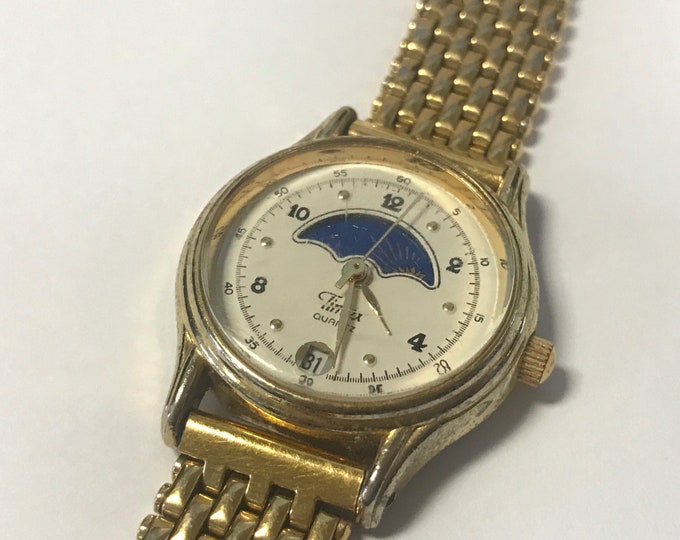 Vintage Timex 364 T Cell Moon Phase Watch Japan Movement Gold Toned ...