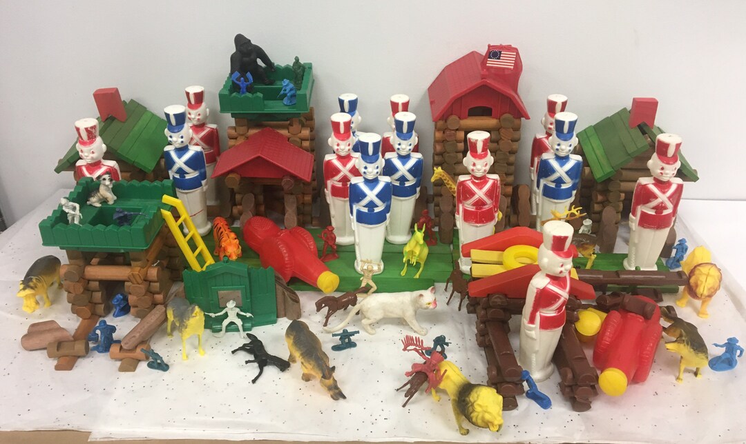 Vintage Lincoln Logs Mixed 447pc Lot Wooden Building Blocks Logs ...