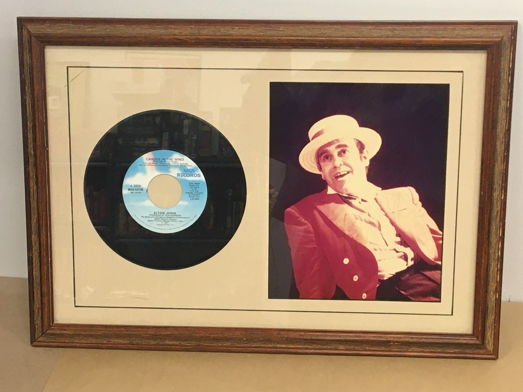 Vintage Elton John 45 LP Vinyl Record & Photo Mounted Frame Candle in ...