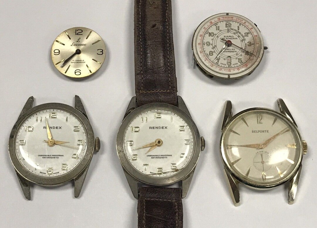 Vintage Watch Parts Lot Rendex Belforte Lausanne Saro Calendar for ...