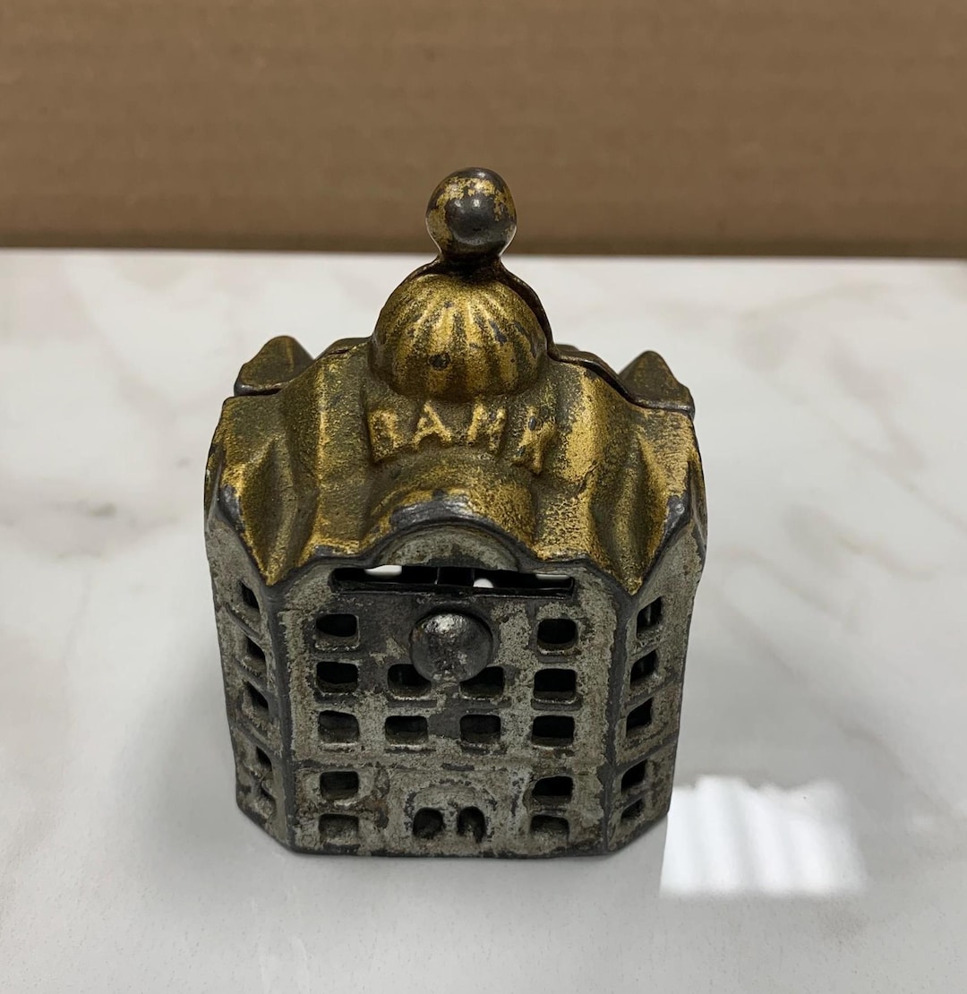 Victorian Antique Early 1900's Small Coin Bank Cast Iron State Bank ...