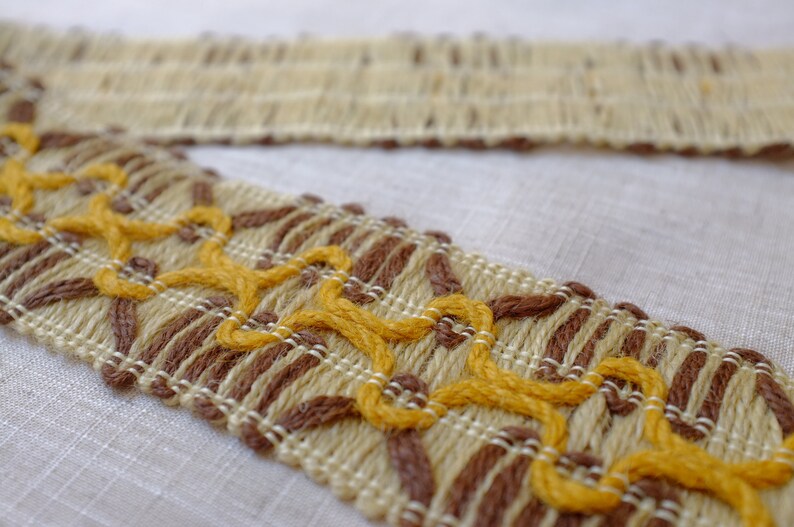Mid-mod Fabric Braid Trim 7cm Wide Brown Yellow Jute | Etsy