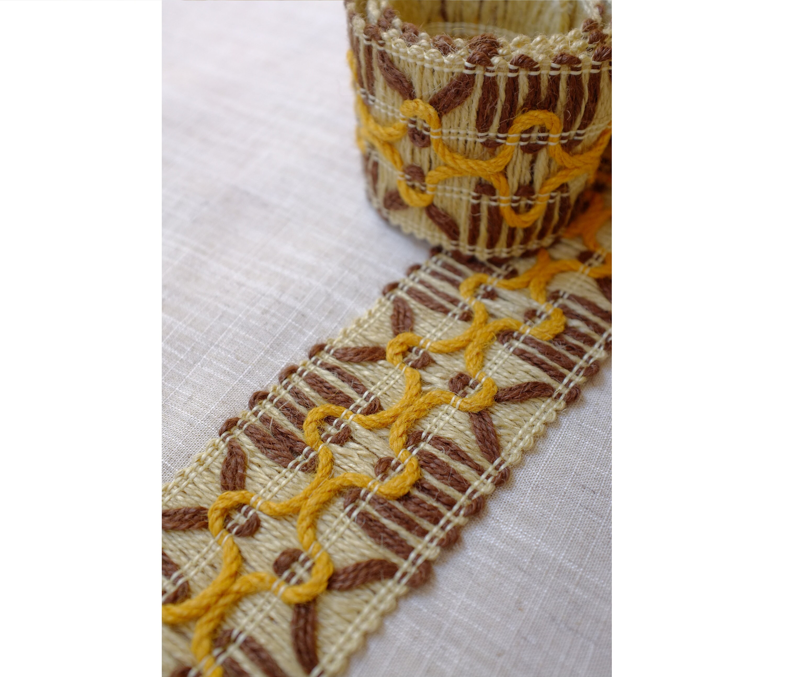 Mid-mod Fabric Braid Trim 7cm Wide Brown Yellow Jute - Etsy UK