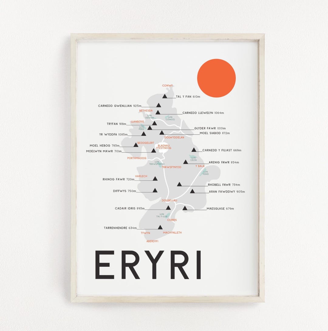 Eryri Map Print, Map of Eryri Print, Yr Wyddfa Print, Print Cymraeg ...