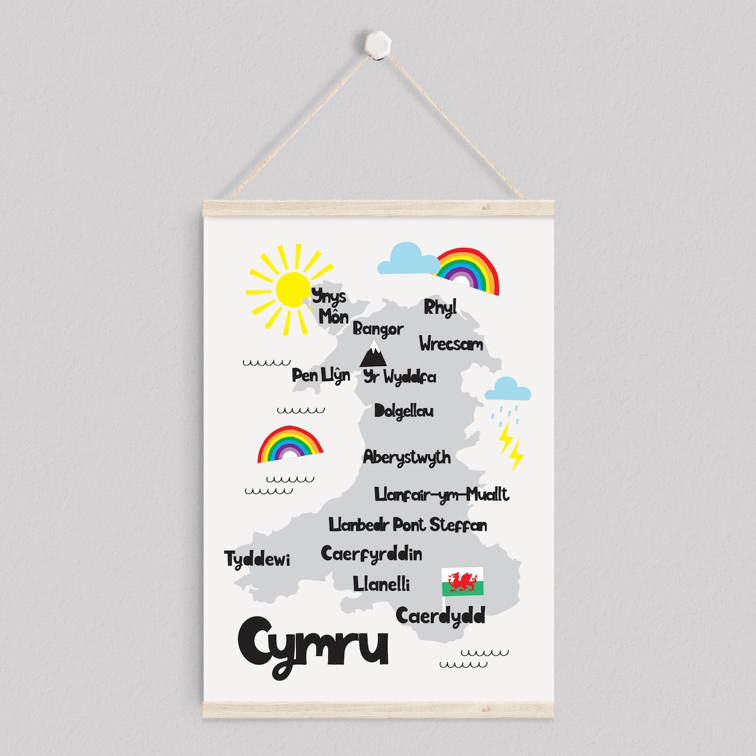 Welsh Map of Wales Print, Print Map O Gymru, Print Cymraeg, Printiau I ...