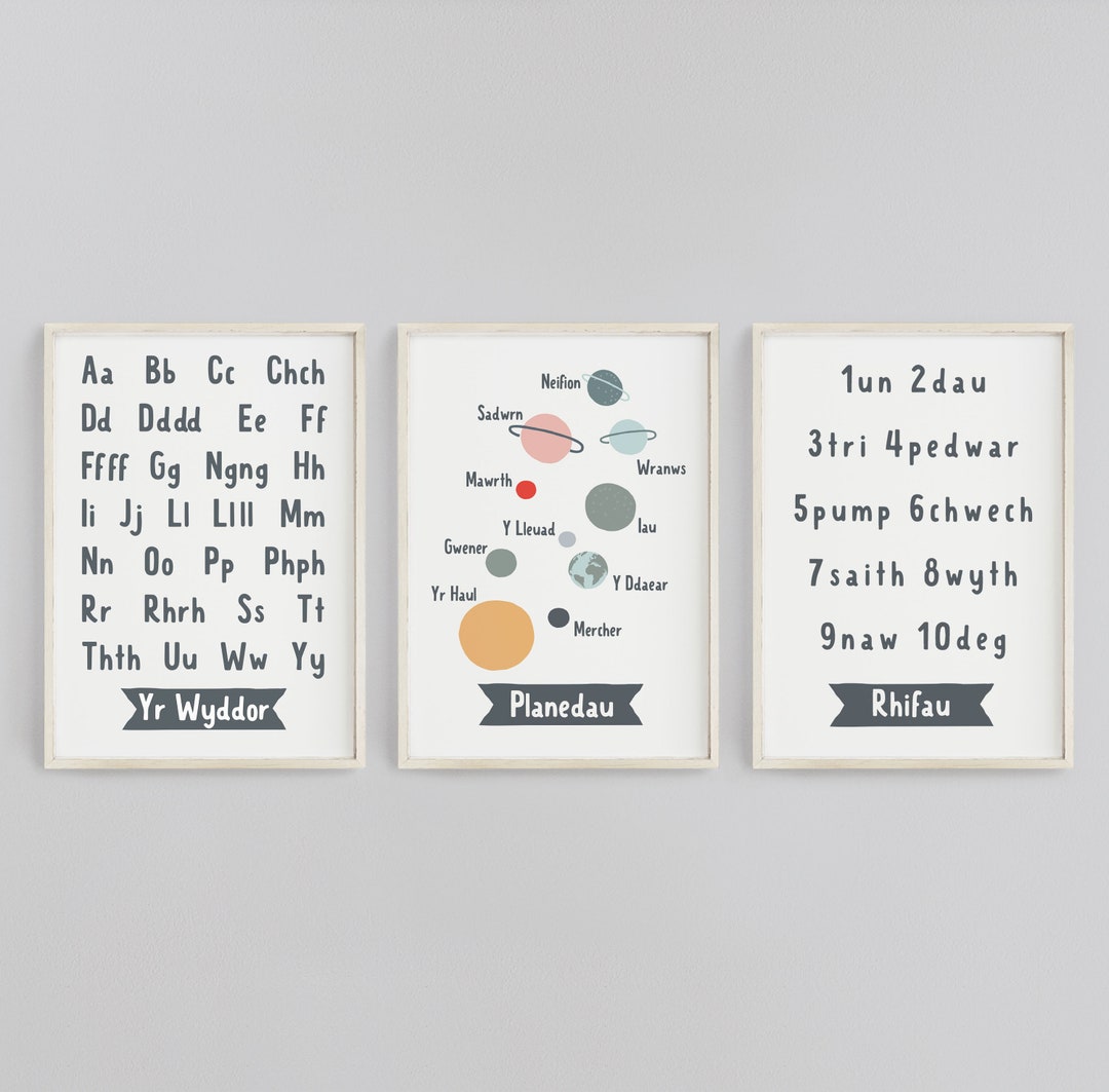 Set of 3 Welsh Alphabet, Planet and Numbers Prints, Set O 3 Print ...