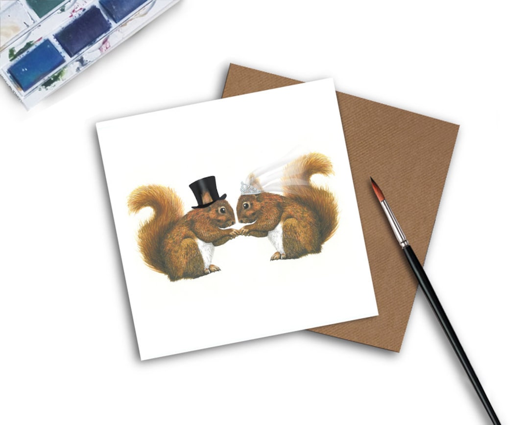 Red Squirrel Squirrel Wedding Card Squirrel Card - Etsy