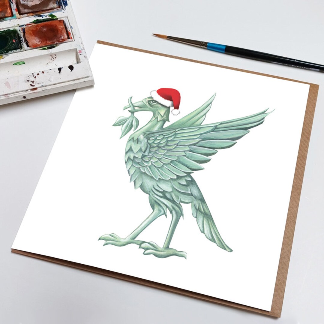 Liverpool Liver Bird Christmas Card: Hand-painted Watercolor Festive ...