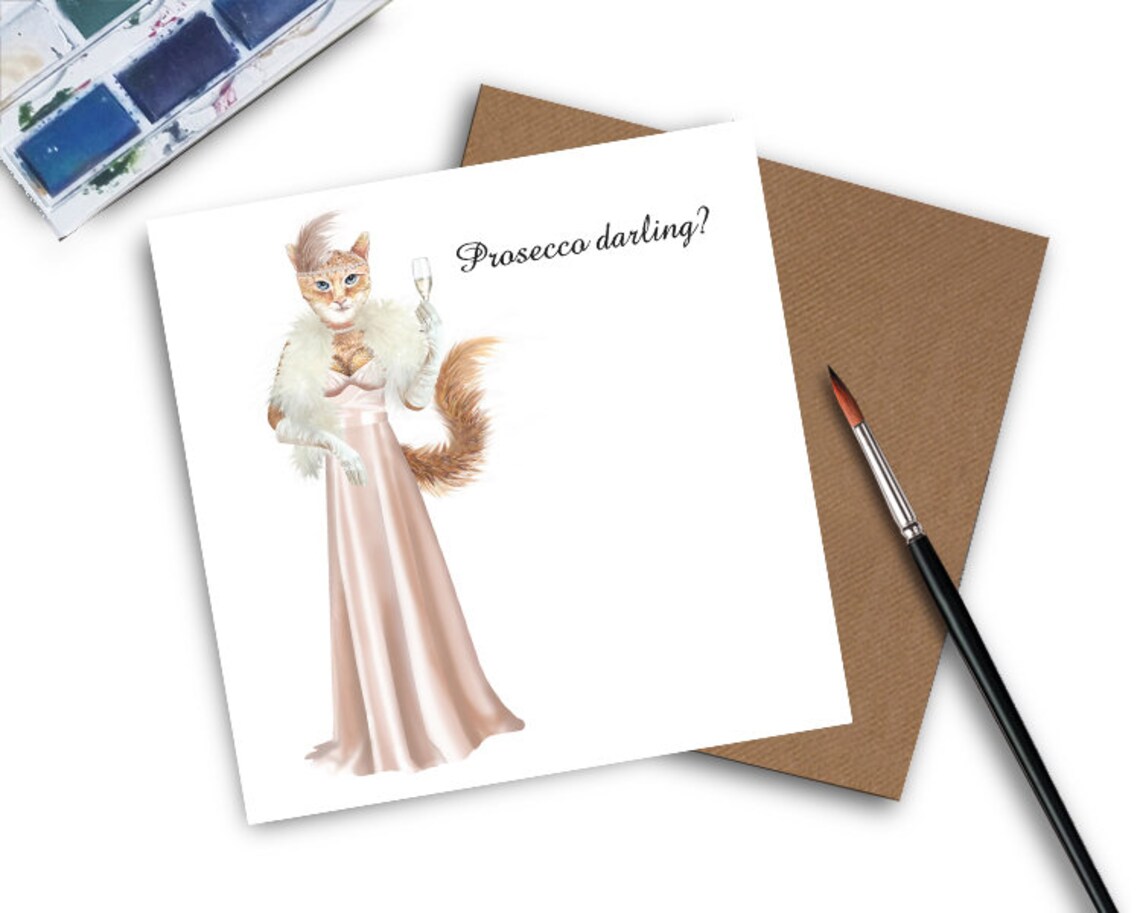 Cat Birthday Card Prosecco Card Cat Card Birthday Card - Etsy