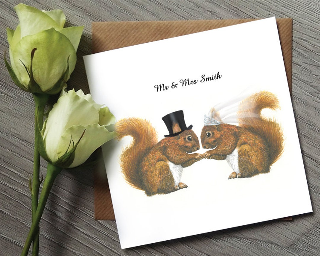 Squirrel Wedding Card: Watercolour Mr & Mrs Squirrel Art - Etsy