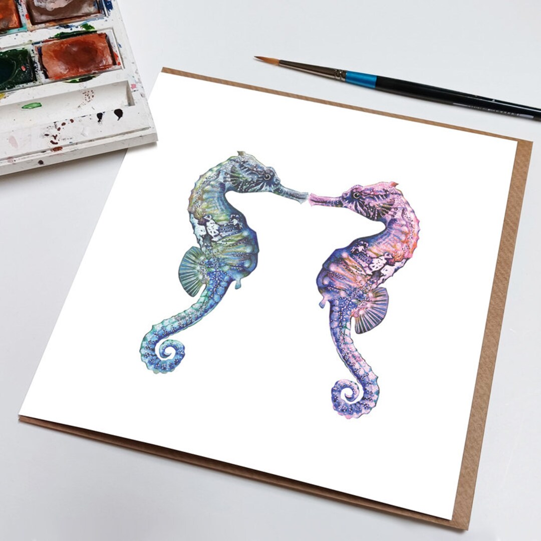 Seahorse Card Seahorse Cards Etsy Seahorse Valentines Card Seahorse ...