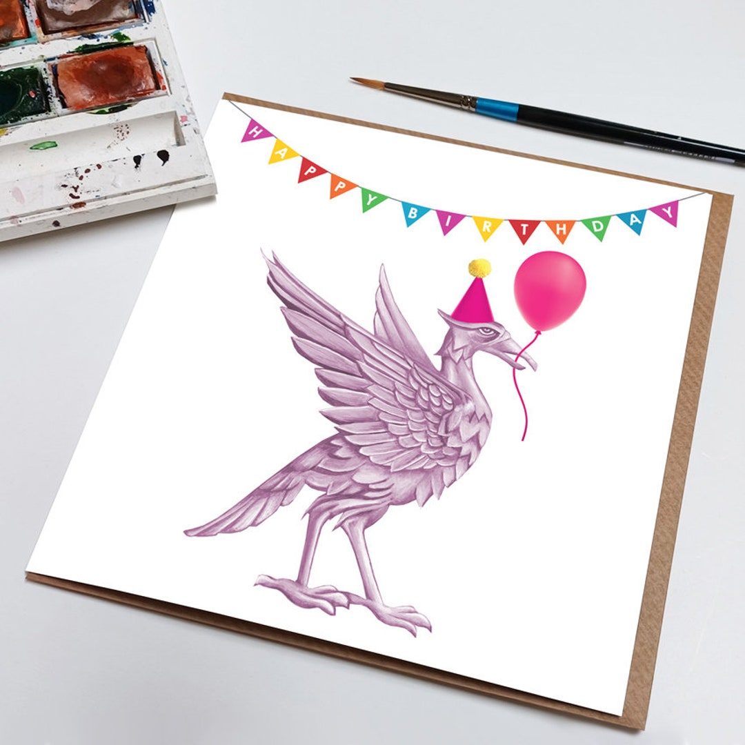 Liverpool Birthday Card: Watercolour Liver Bird With Party Hat - Etsy