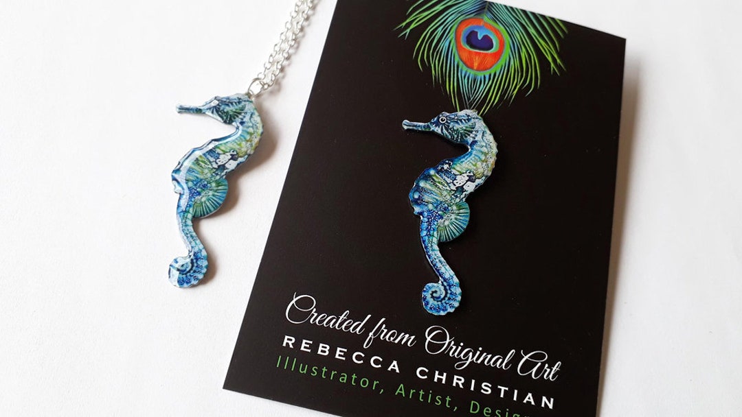 Seahorse Necklace Seahorse Brooch Seahorse Gifts Greeting Card Seahorse ...