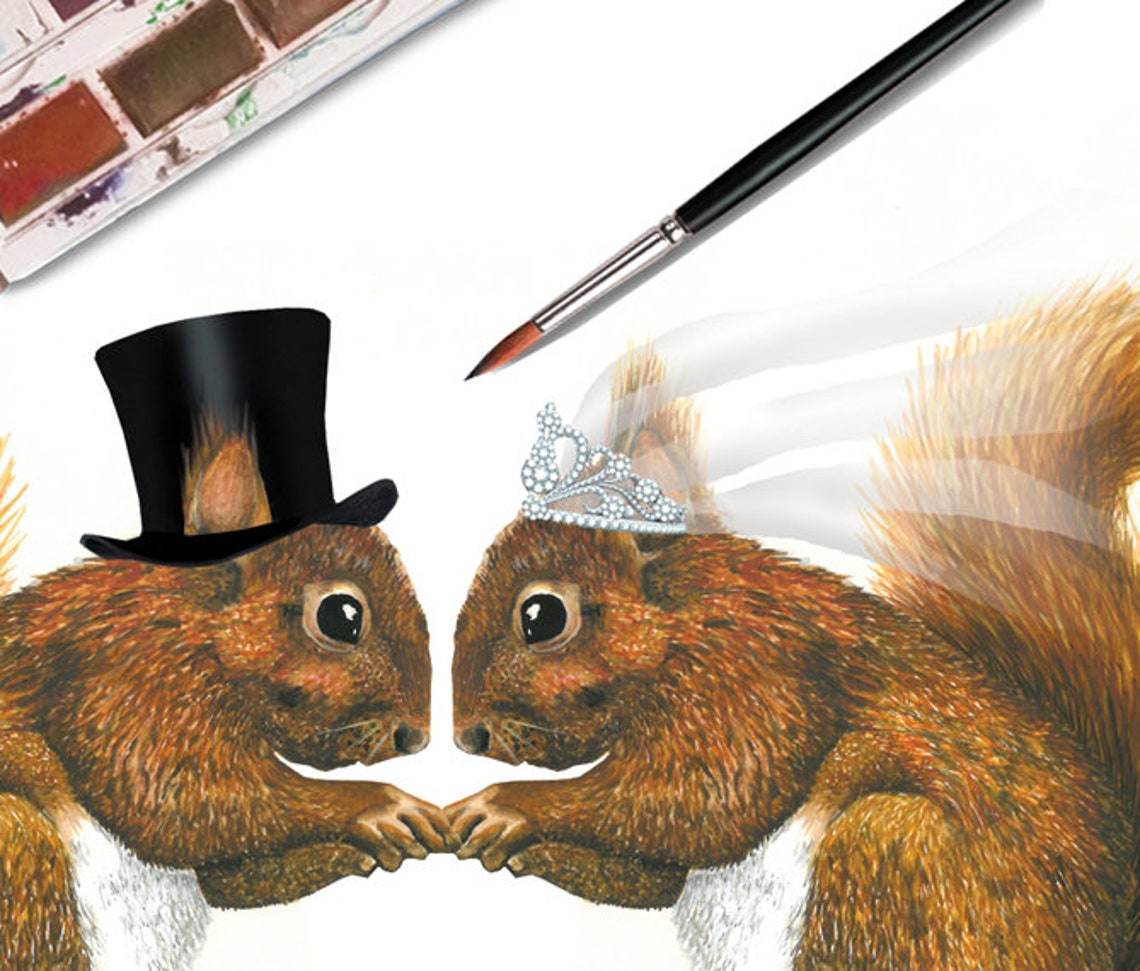 Red Squirrel Squirrel Wedding Card Squirrel Card | Etsy