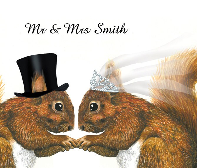 Squirrel Wedding Art Print: Mr. & Mrs. Squirrel Gift - Etsy